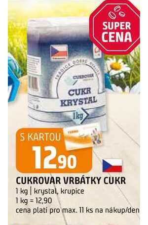 Cukrovar vrbátky cukr 1 kg krystal, krupice v akci | AkcniCeny.cz