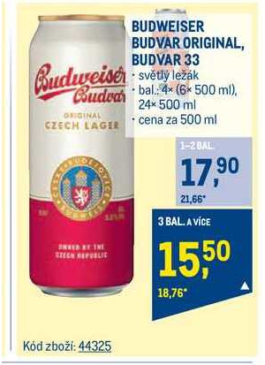 BUDWEISER BUDVAR ORIGINAL / BUDVAR 33 světlý ležák plech 500 ml v akci ...