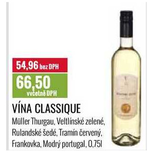 VÍNA CLASSIQUE 0,75l v akci za 66,50 Kč | AkcniCeny.cz