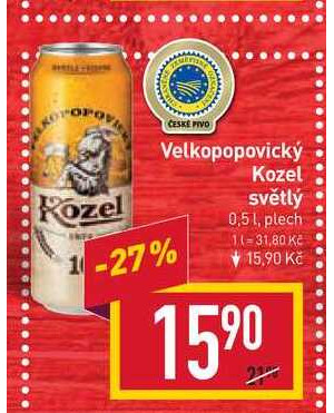 Velkopopovický Kozel světlý 0,5 l, plech v akci | AkcniCeny.cz