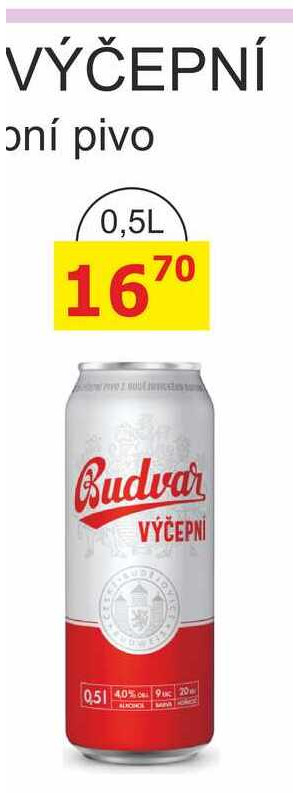 BUDVAR Pivo světlé výčepní 0,5l 0.5l plechovka v akci | AkcniCeny.cz