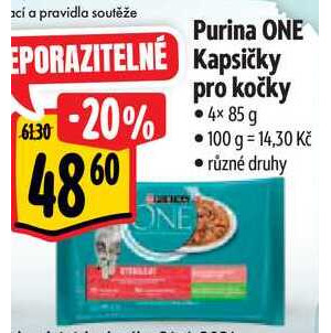 Purina ONE Kapsičky pro kočky, 4x 85 g v akci | AkcniCeny.cz