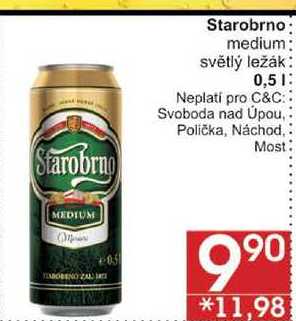 ARCHIV | Starobrno medium světlý ležák, 0,5 l v akci platné do: 6.12. ...