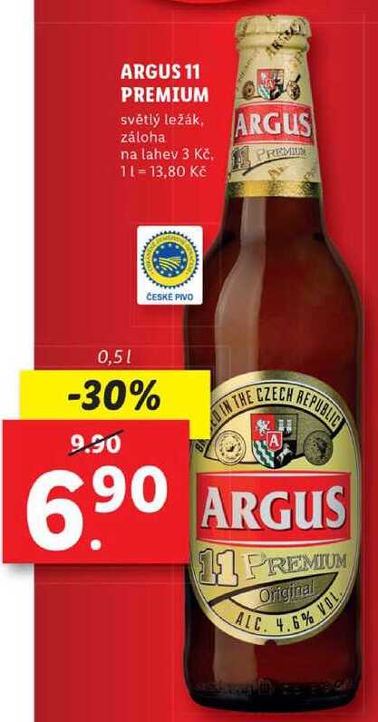 ARGUS 11 PREMIUM světlý ležák, 0,5 l v akci | AkcniCeny.cz