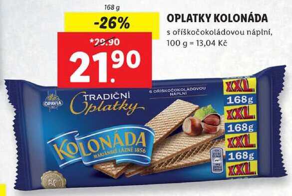 OPLATKY KOLONÁDA s oříškočokoládovou náplní, 168 g v akci | AkcniCeny.cz