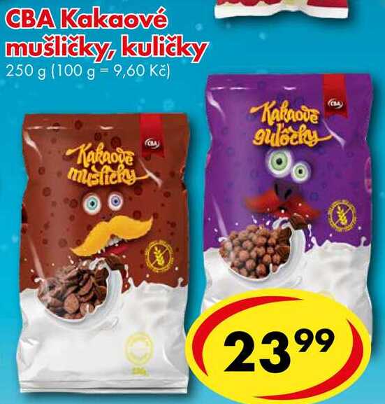 ARCHIV | CBA Kakaové mušličky, kuličky, 250 g v akci platné do: 30.1. ...