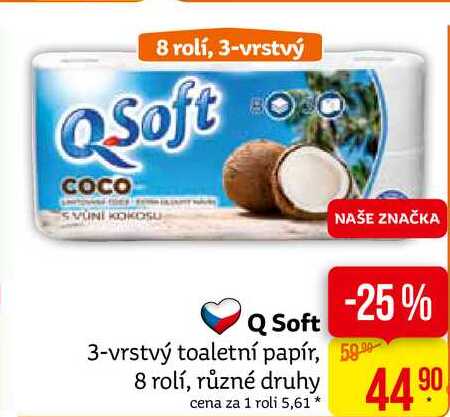 ARCHIV | Q Soft 3-vrstvý toaletní papír, 8 rolí v akci platné do: 31.1. ...