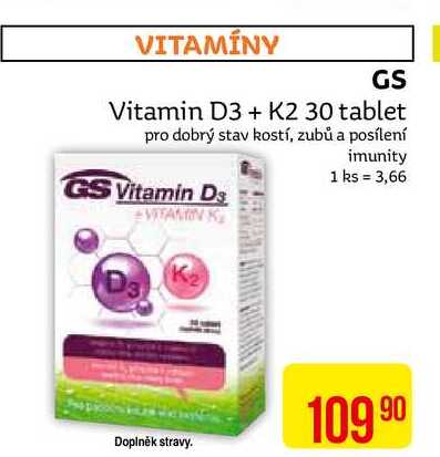 ARCHIV | GS Vitamin D3 + K2, 30 tablet v akci platné do: 14.3.2022 | AkcniCeny.cz
