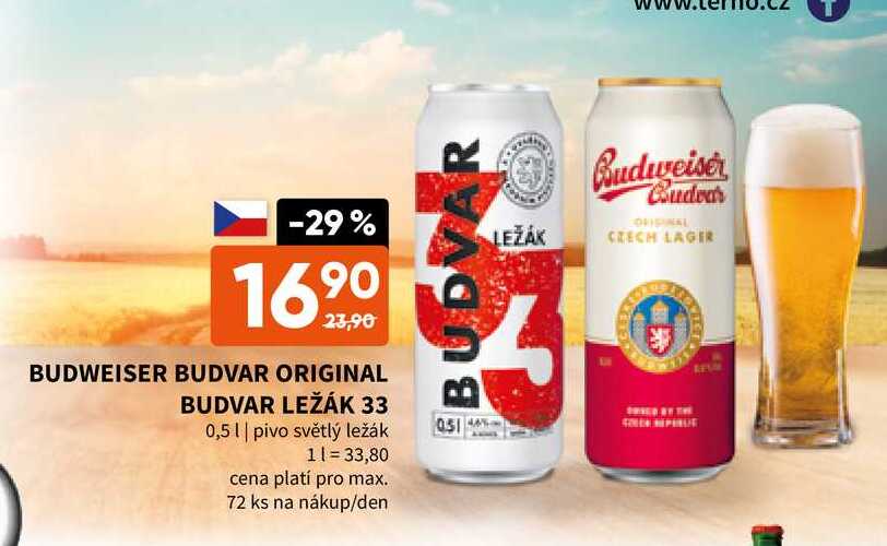 ARCHIV | BUDWEISER BUDVAR ORIGINAL, BUDVAR LEŽÁK 33 0,51 v akci platné ...