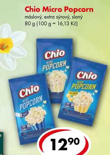 ARCHIV | Chio Micro Popcorn máslový, extra sýrový, slaný, 80 g v akci ...