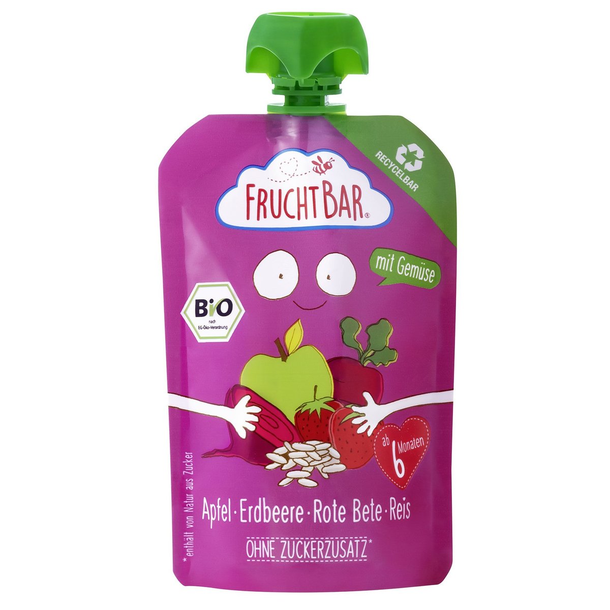 FruchtBar BIO Ovocná kapsička s jablkem, jahodou, červenou řepou a rýží ...
