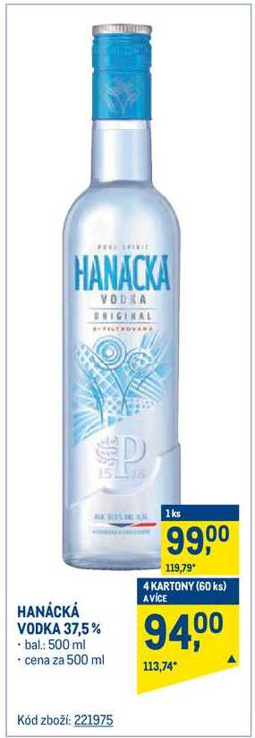 HANÁCKÁ VODKA 37,5% 500 ml v akci | AkcniCeny.cz