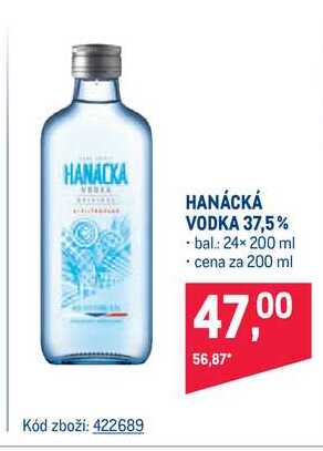 HANÁCKÁ VODKA 37,5% 200 ml v akci | AkcniCeny.cz