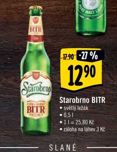 Starobrno BITR světlý ležák 0,5 l v akci | AkcniCeny.cz