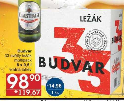ARCHIV | Budvar 33 světlý ležák multipack, 8 x 0,5 l v akci platné do ...
