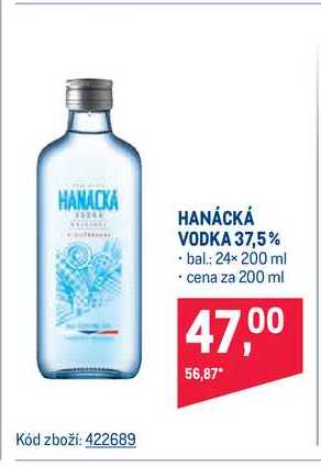 HANÁCKÁ VODKA 37,5% 200 ml v akci | AkcniCeny.cz