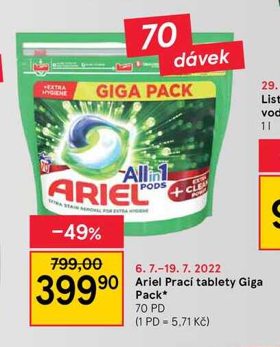 Sleva - Ariel Prací tablety Gi Ariel Prací tablety Giga Pack* 70 PD ...