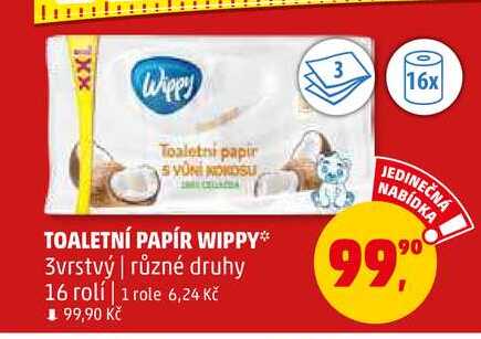 Sleva - TOALETNÍ PAPÍR WIPPY, TOALETNÍ PAPÍR WIPPY, 16 rolí - Penny ...