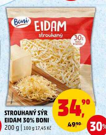 Česká chuť Eidam 30% strouhaný, 200 g v akci | AkcniCeny.cz