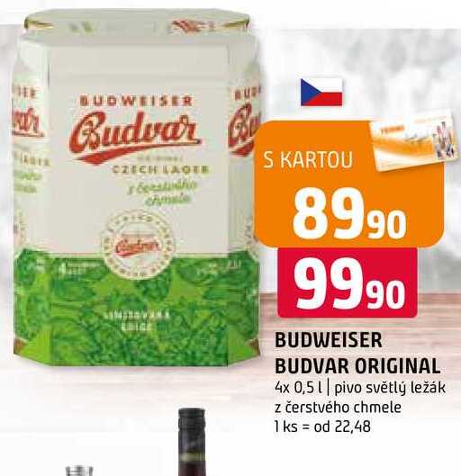 BUDWEISER BUDVAR ORIGINAL, BUDVAR 33 + SKLENICE 5x 0,5 l v akci ...
